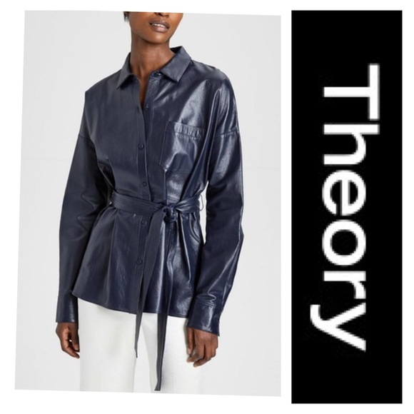 Theory | Tops | Theory Lourah L Paper Leather Lambskin Belted Shirt ...